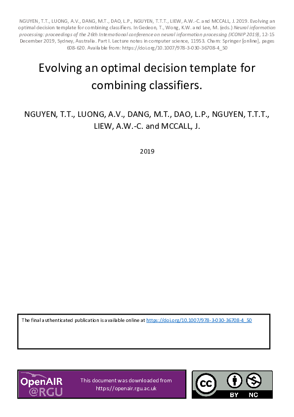 (PDF) Evolving an Optimal Decision Template for Combining Classifiers