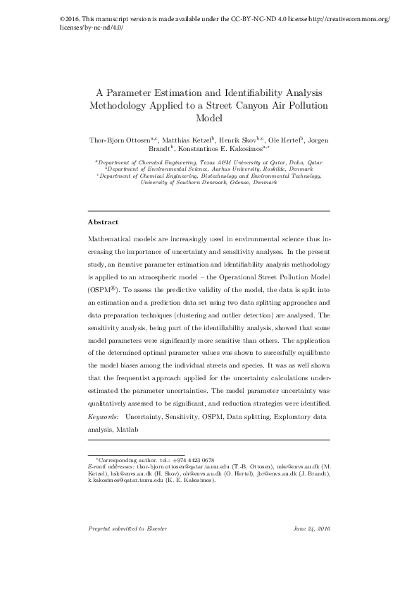 (PDF) A parameter estimation and identifiability analysis methodology applied to a street canyon ...