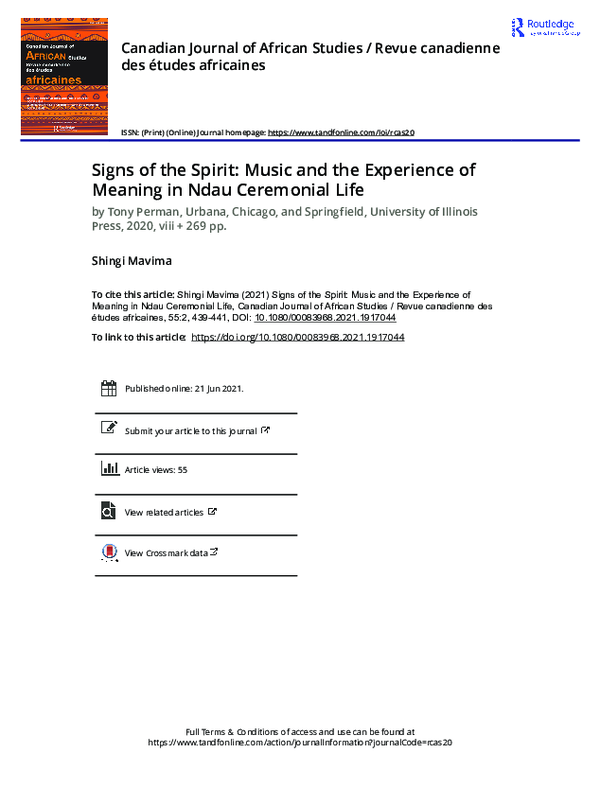 (PDF) Signs of the Spirit: Music and the Experience of Meaning in Ndau ...