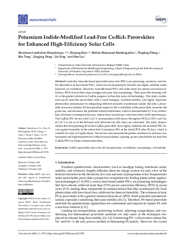 (PDF) Potassium Iodide-Modified Lead-Free Cs3Bi2I9 Perovskites for ...