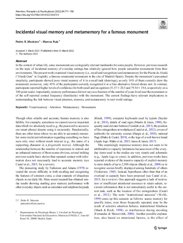 (PDF) Incidental visual memory and metamemory for a famous monument