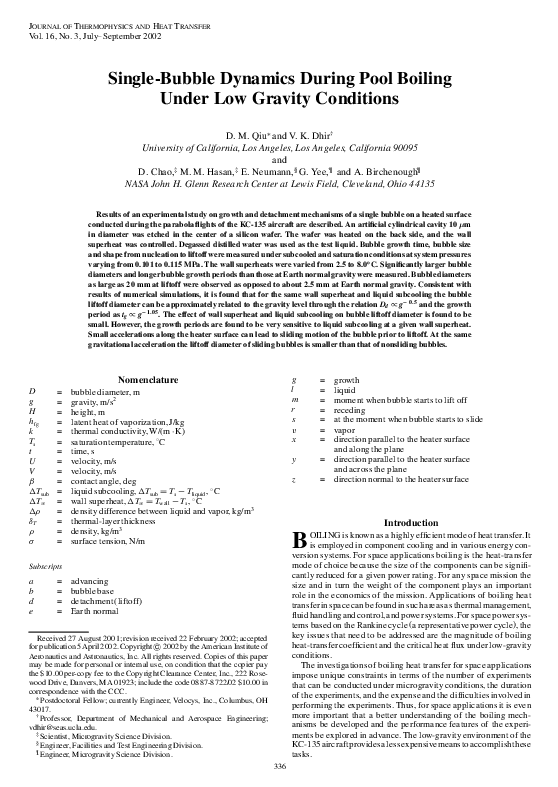 Pdf Single Bubble Dynamics During Pool Boiling Under Low Gravity Conditions