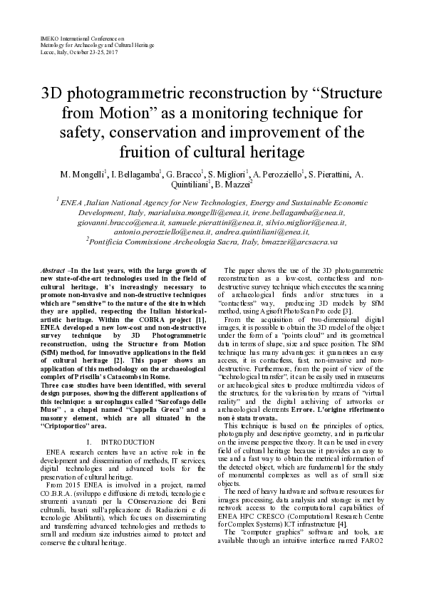 Pdf 3d Photogrammetric Reconstruction By Structure From Motion As A