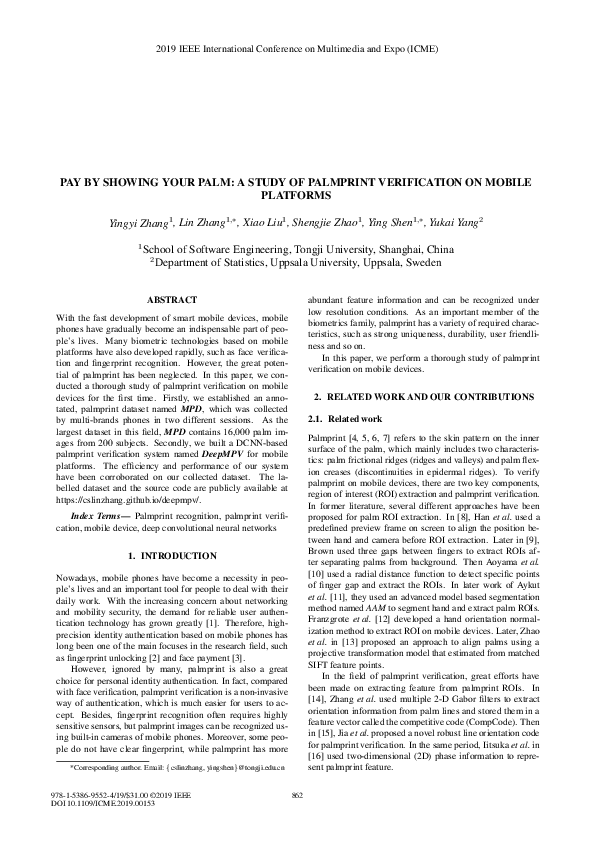 (PDF) Pay By Showing Your Palm: A Study of Palmprint Verification on ...