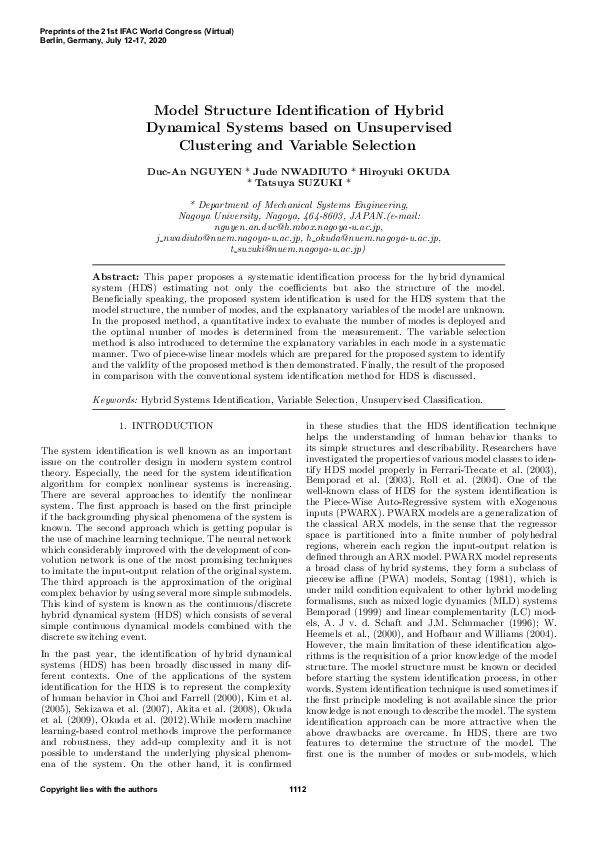 (PDF) Model Structure Identification of Hybrid Dynamical Systems based on Unsupervised ...