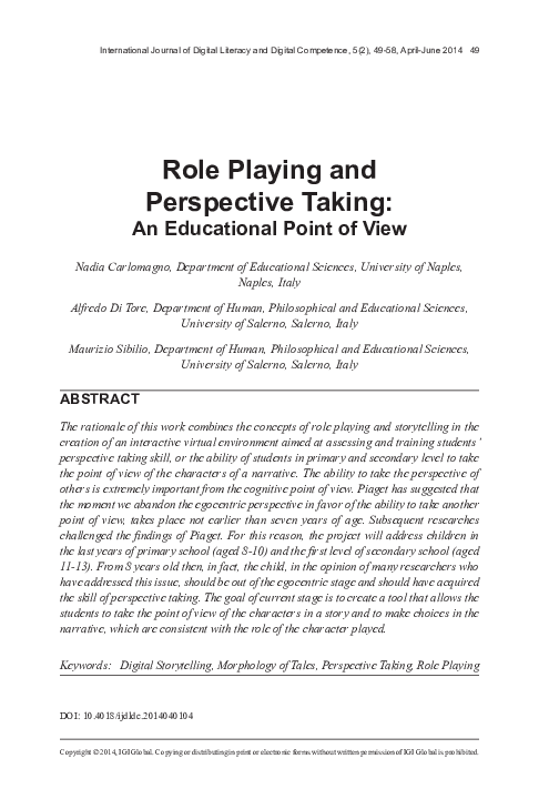 (PDF) Role Playing and Perspective Taking