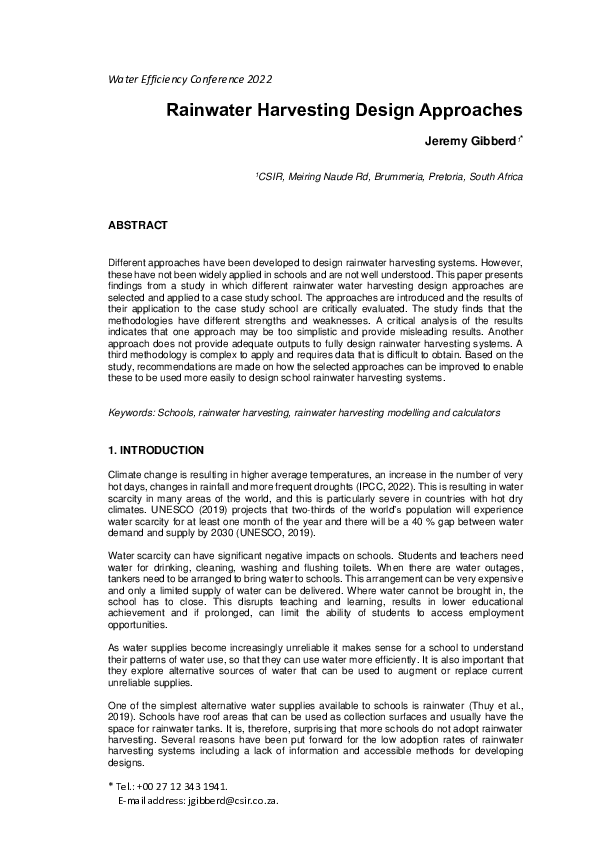 (PDF) Rainwater Harvesting Design Approaches