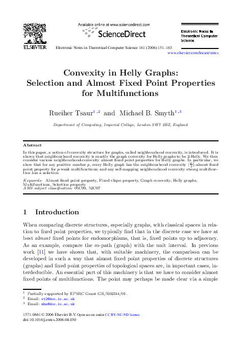 (PDF) Convexity in Helly Graphs: Selection and Almost Fixed Point Properties for Multifunctions
