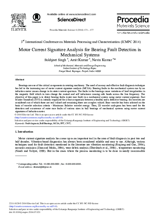 (PDF) Motor Current Signature Analysis for Bearing Fault Detection in Mechanical Systems