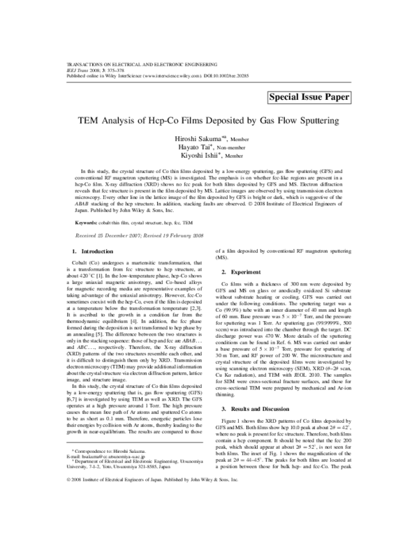 (PDF) TEM Analysis of Hcp-Co Films Deposited by Gas Flow Sputtering