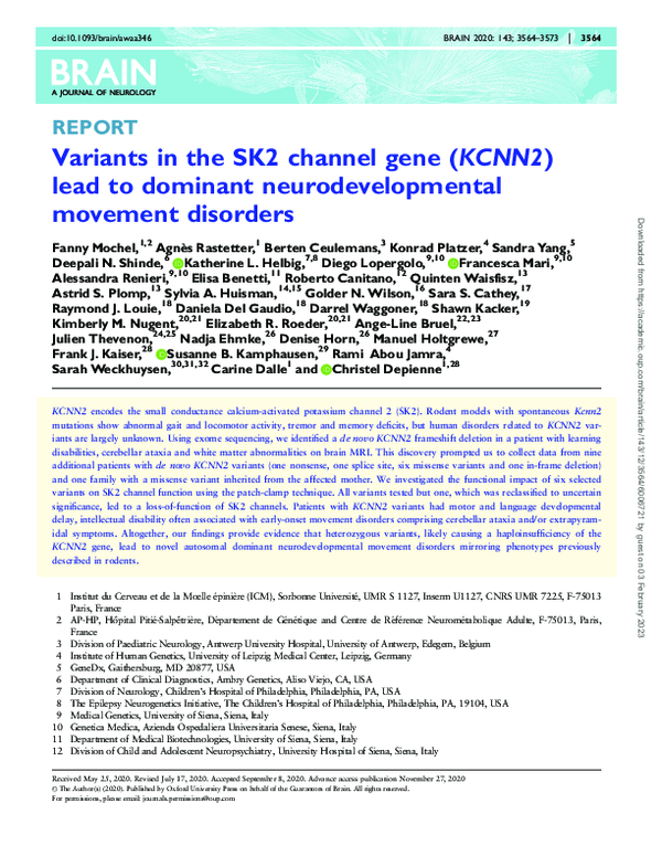 (PDF) Variants in the SK2 channel gene (KCNN2) lead to dominant ...