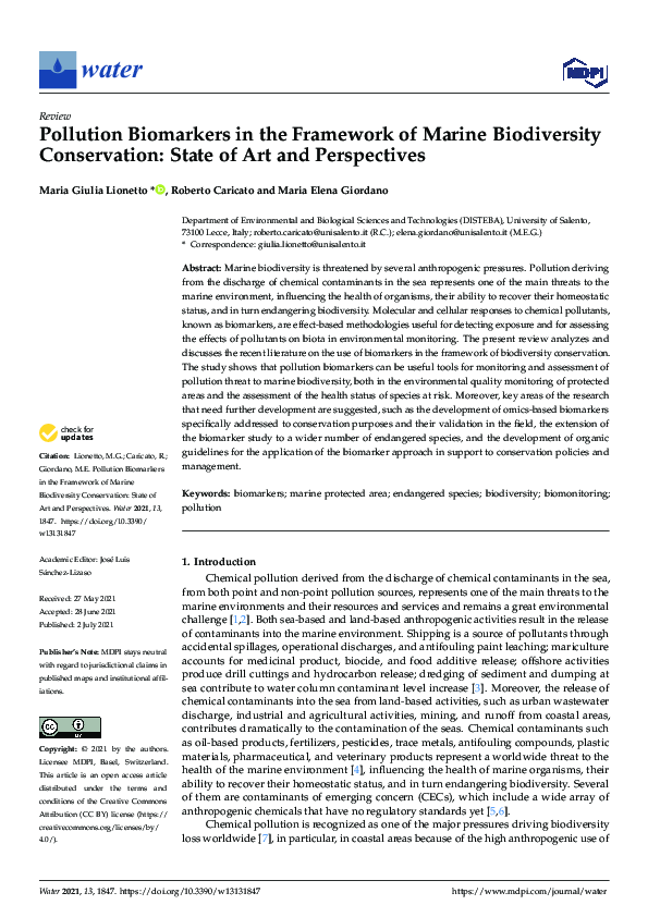 (PDF) Pollution Biomarkers in the Framework of Marine Biodiversity ...