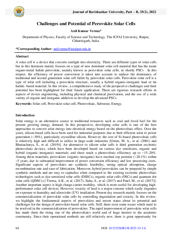 (PDF) Challenges and Potential of Perovskite Solar Cells