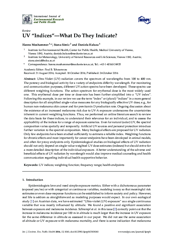 (PDF) UV “Indices”—What Do They Indicate?