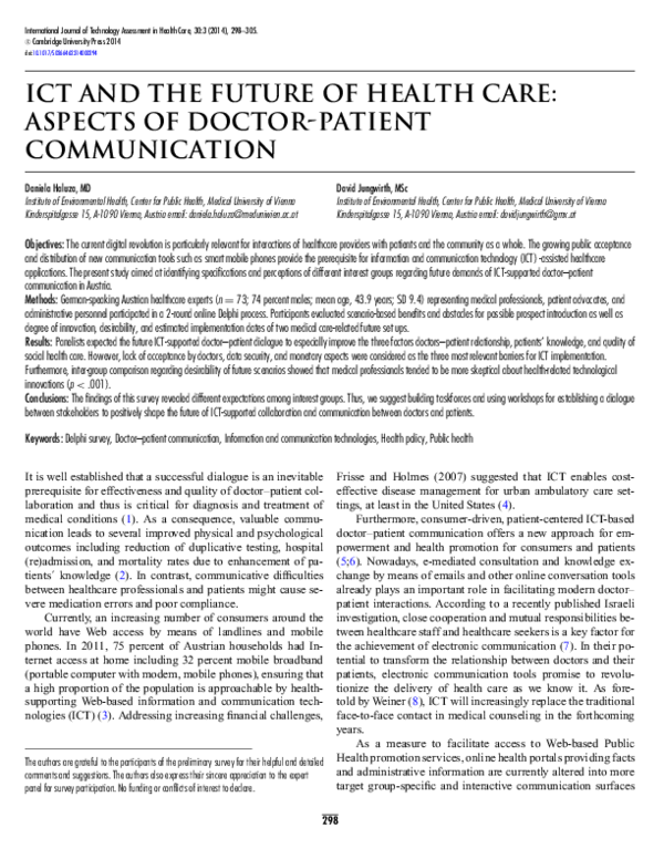 (PDF) ICT and the future of health care: aspects of doctor-patient ...
