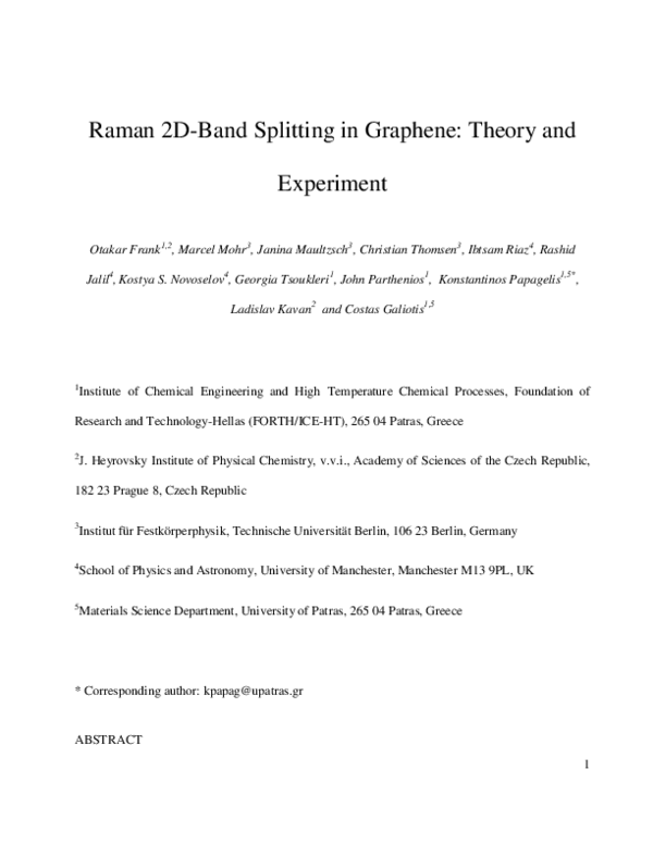 (PDF) Raman 2D-Band Splitting in Graphene: Theory and Experiment