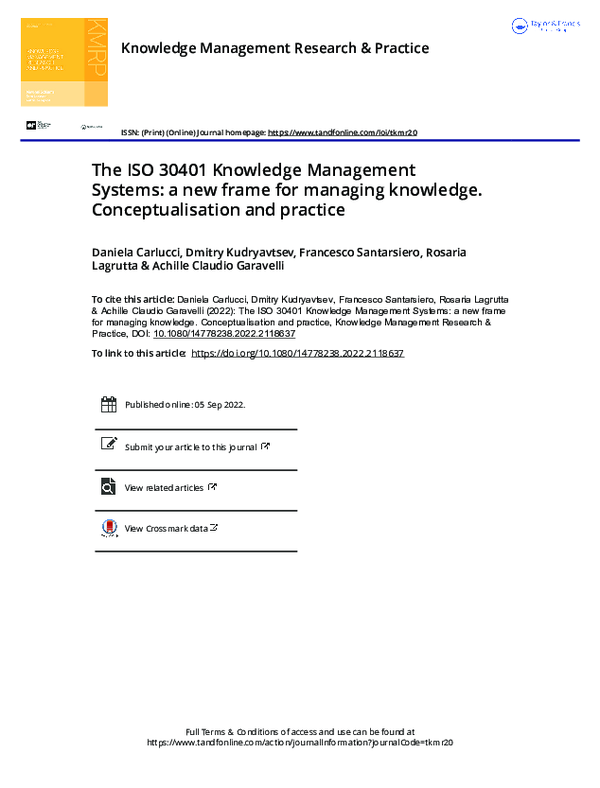 (PDF) The ISO 30401 Knowledge Management Systems: a new frame for ...