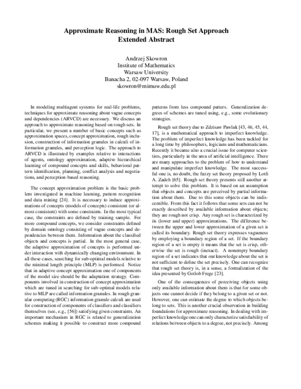 (PDF) Approximate Reasoning in MAS: Rough Set Approach