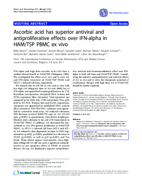 (PDF) Ascorbic acid has superior antiviral and antiproliferative effects over IFN-alpha in HAM ...
