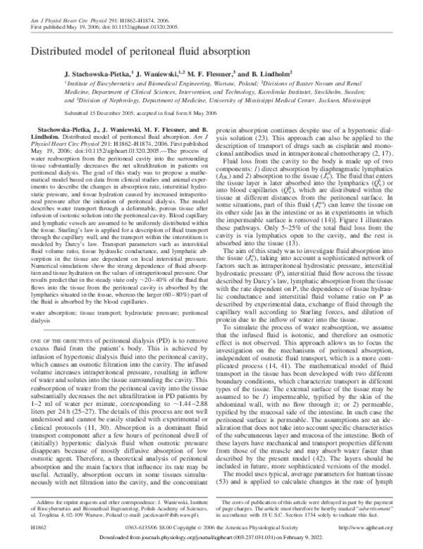 (PDF) Distributed model of peritoneal fluid absorption