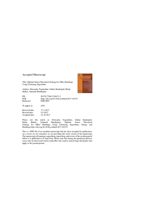 Pdf Optimal Sensor Placement Strategy For Office Buildings Using Clustering Algorithms