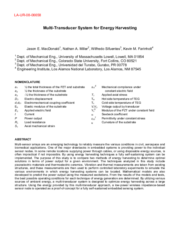 (PDF) Multi-Transducer System for Energy Harvesting