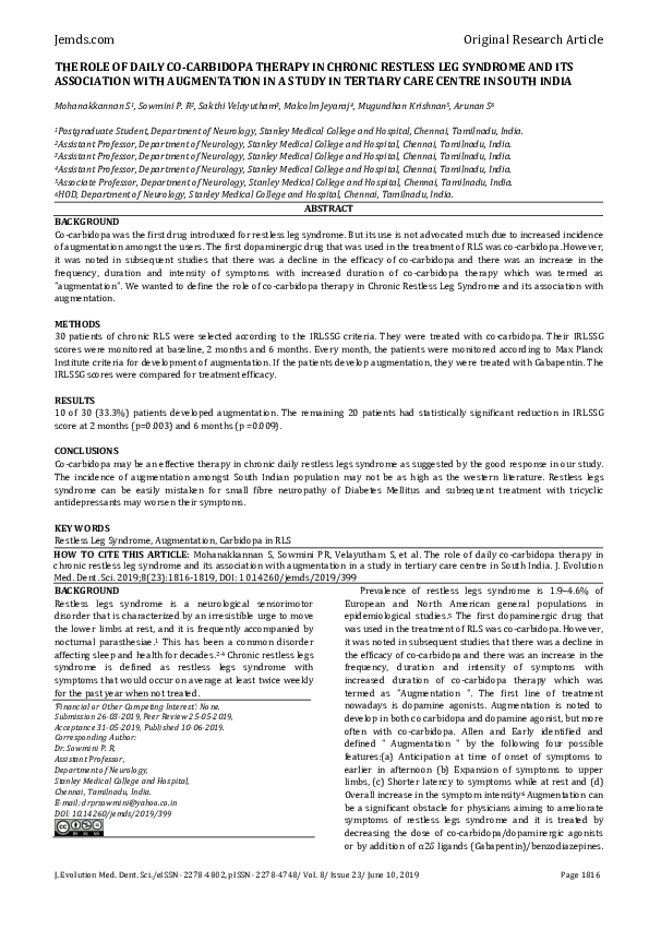 (PDF) The Role of Daily Co-Carbidopa Therapy in Chronic Restless Leg ...