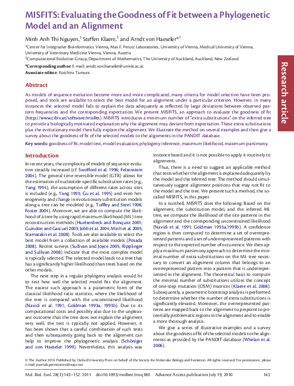(PDF) MISFITS: Evaluating the Goodness of Fit between a Phylogenetic Model and an Alignment ...