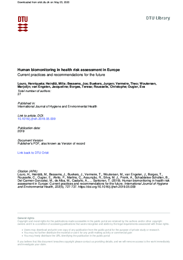 (PDF) Human biomonitoring in health risk assessment in Europe: Current practices and ...