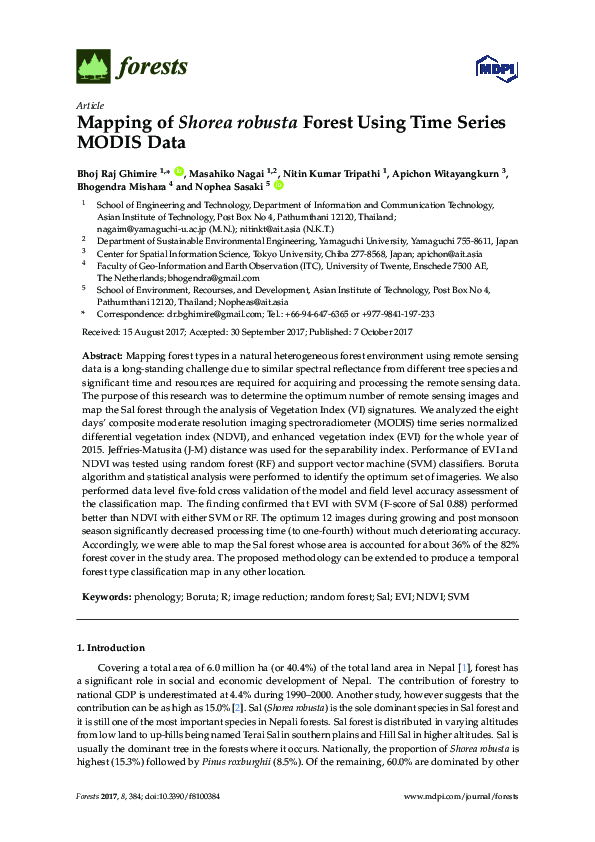 (PDF) Mapping of Shorea robusta Forest Using Time Series MODIS Data