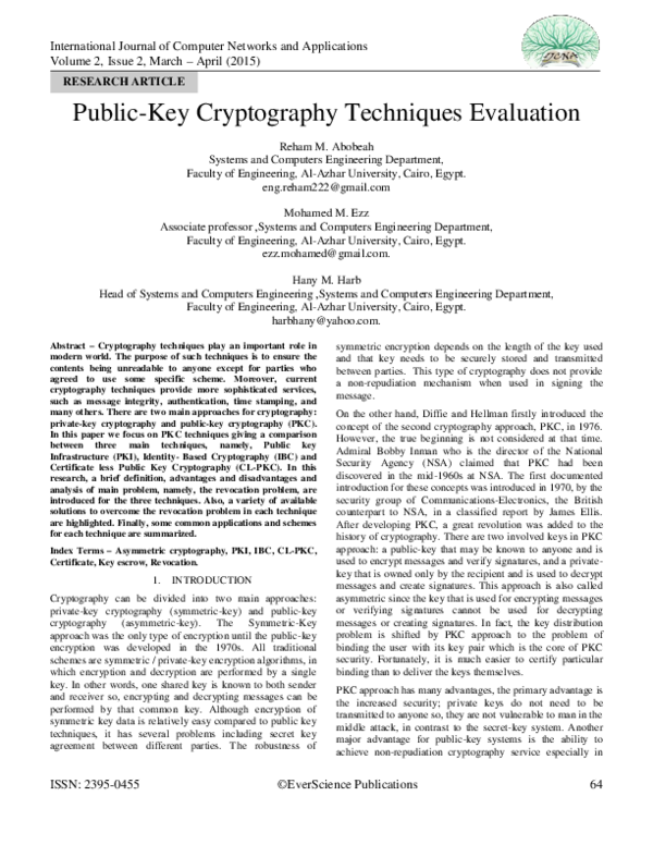 (PDF) Public-Key Cryptography Techniques Evaluation