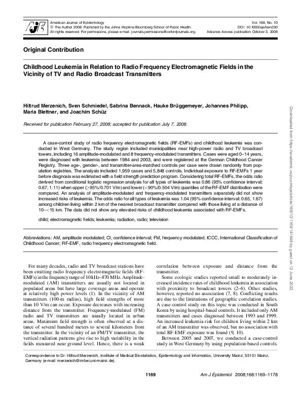 (PDF) Childhood Leukemia in Relation to Radio Frequency Electromagnetic ...