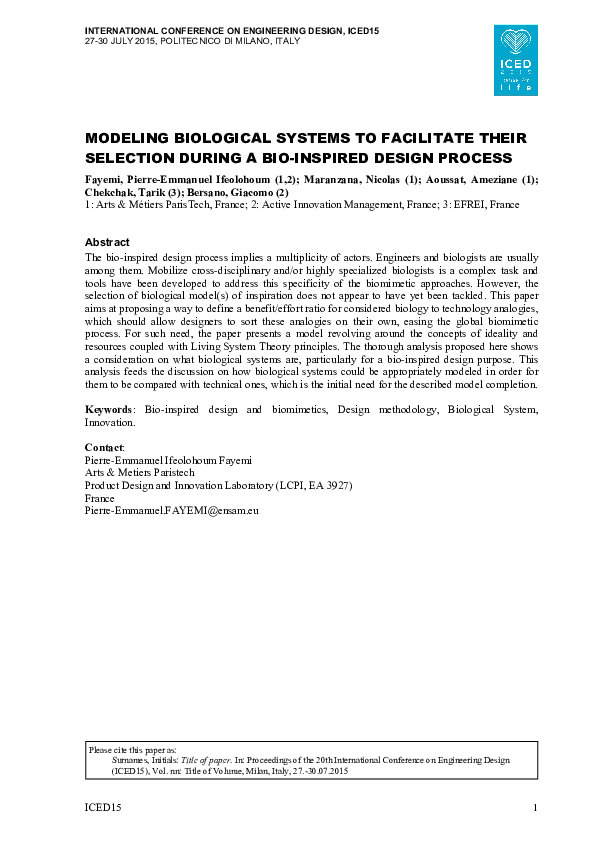 (PDF) Modeling Biological Systems to Facilitate Their Selection During ...