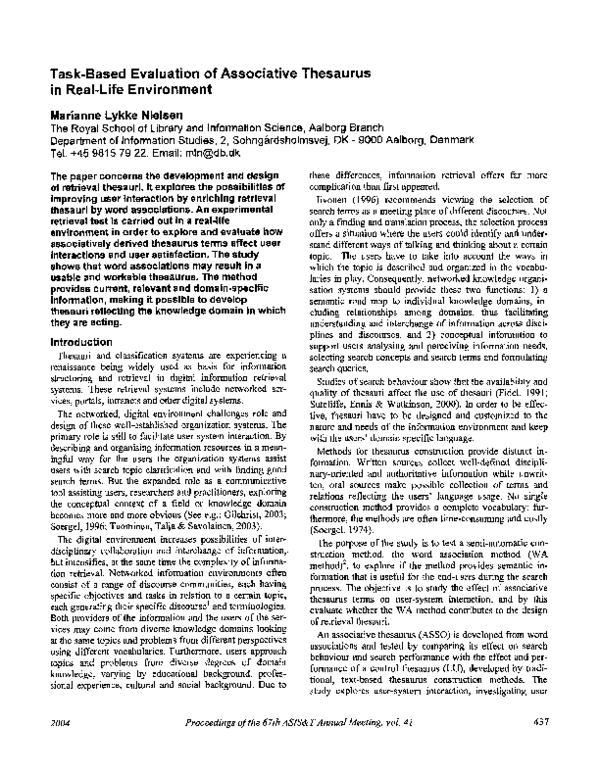 (PDF) Task-based evaluation of associative thesaurus in real-life ...