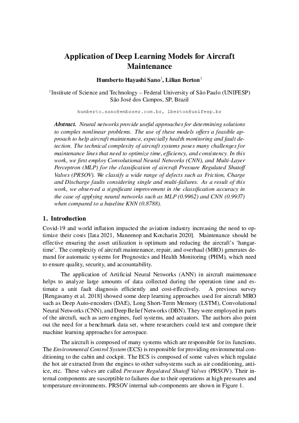 (PDF) Application of Deep Learning Models for Aircraft Maintenance