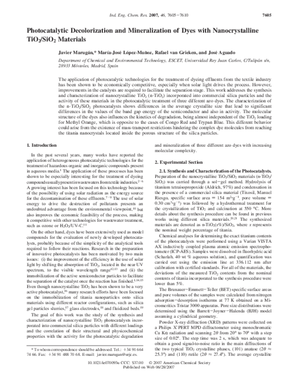 (PDF) Photocatalytic Decolorization and Mineralization of Dyes with Nanocrystalline TiO2/SiO2 ...