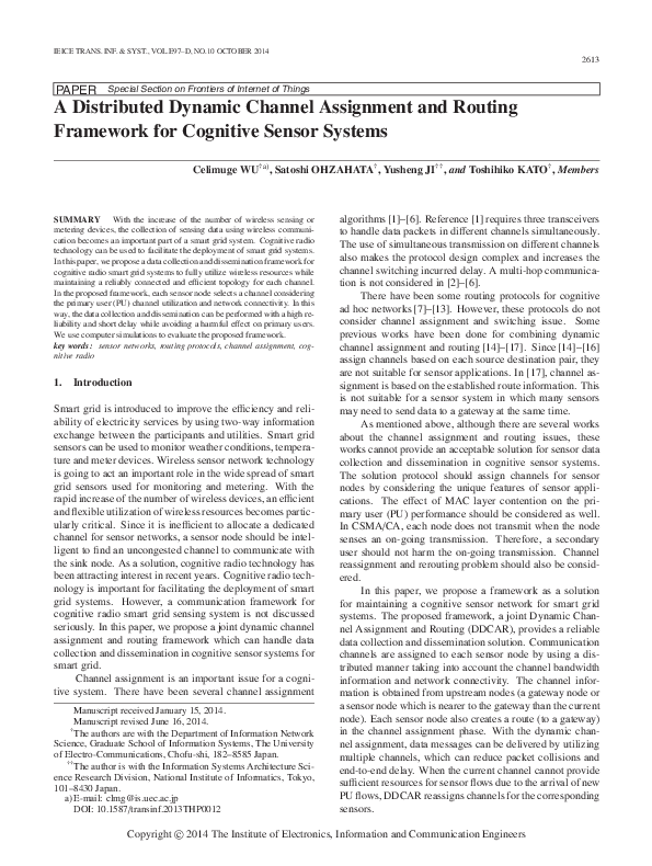(PDF) A Distributed Dynamic Channel Assignment and Routing Framework for Cognitive Sensor Systems