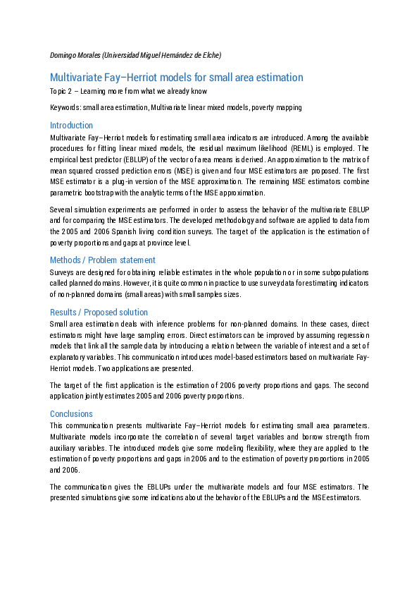 (PDF) Multivariate Fay–Herriot models for small area estimation | Khairil Anwar Notodiputro ...