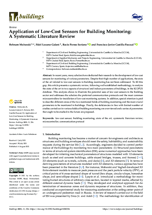 (PDF) Application of Low-Cost Sensors for Building Monitoring: A Systematic Literature Review
