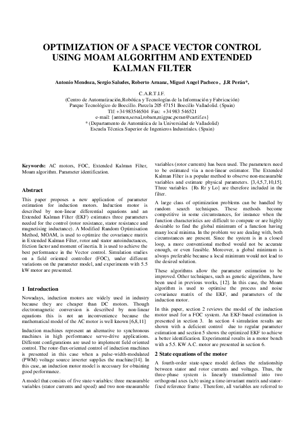 (PDF) Optimization of a space vector control using MOAM algorithm and extended Kalman filter