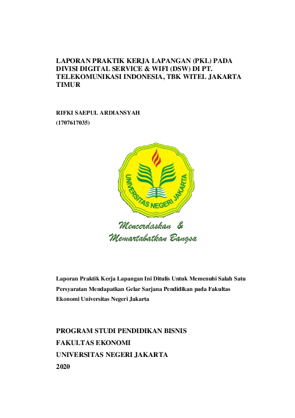 (PDF) Laporan Praktik Kerja Lapangan (PKL) Pada Divisi Digital Service & Wifi (DSW) DI Pt ...
