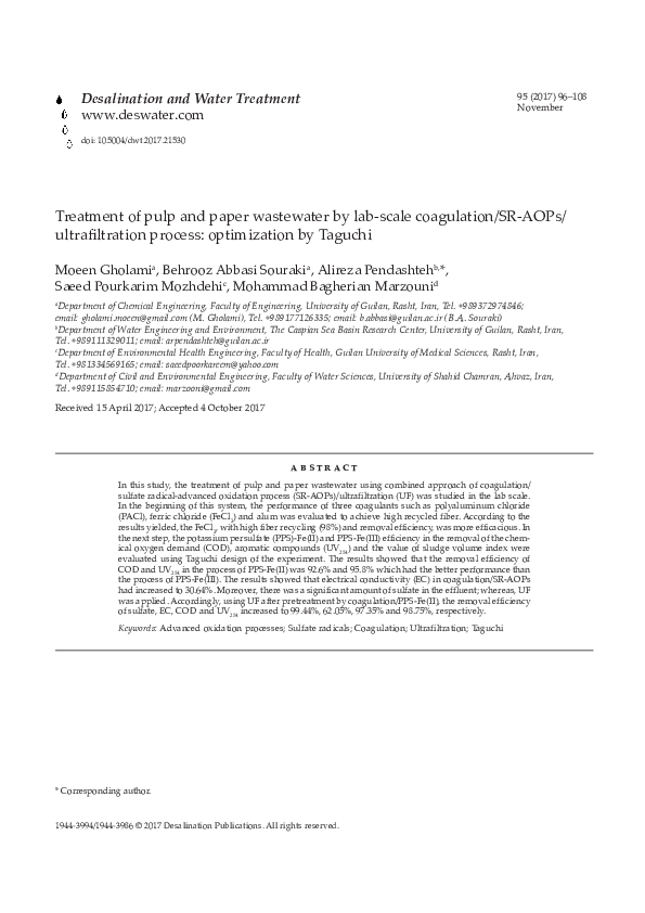 (PDF) Treatment of pulp and paper wastewater by lab-scale coagulation ...