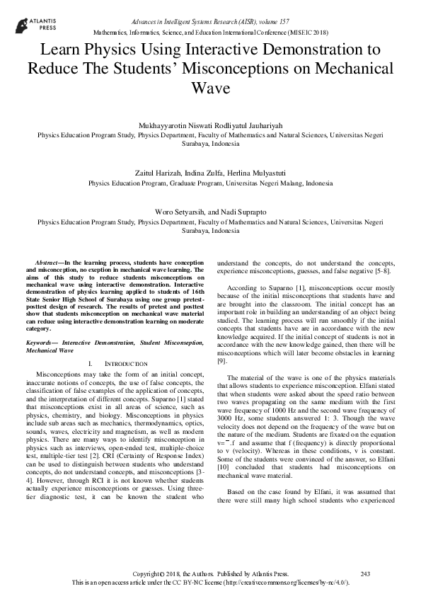 (PDF) Learn Physics Using Interactive Demonstration to Reduce The Students' Misconceptions on ...