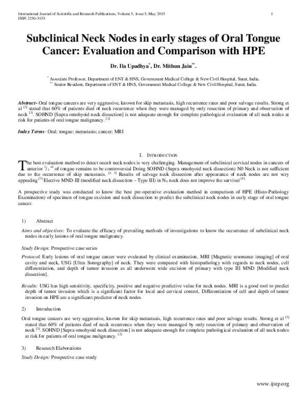 (PDF) Subclinical Neck Nodes in early stages of Oral Tongue Cancer ...