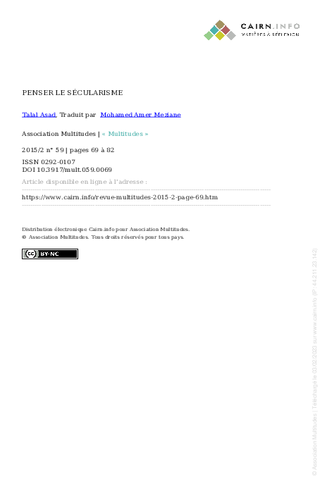 (PDF) Penser le sécularisme