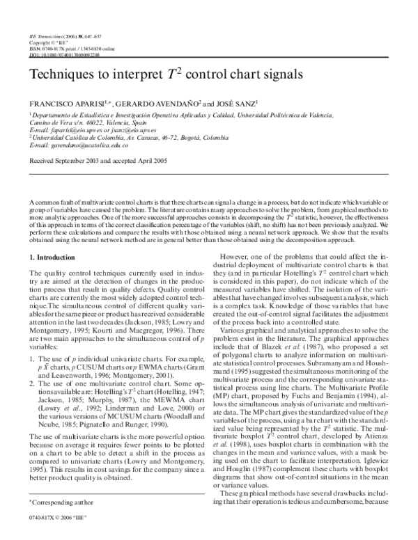 (PDF) Techniques to interpretT2control chart signals