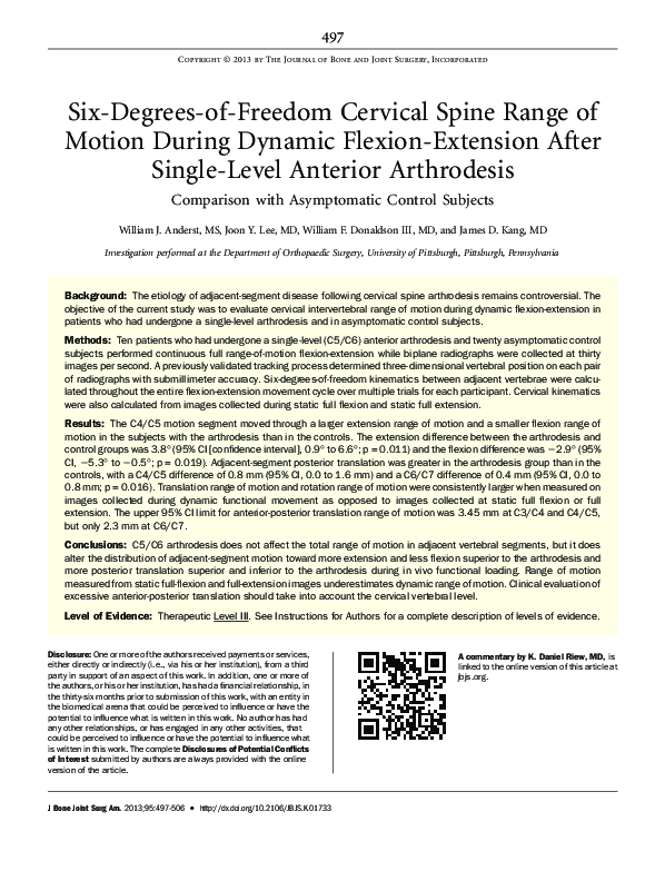 (PDF) Cervical Spine Kinematics Post-Anterior Arthrodesis