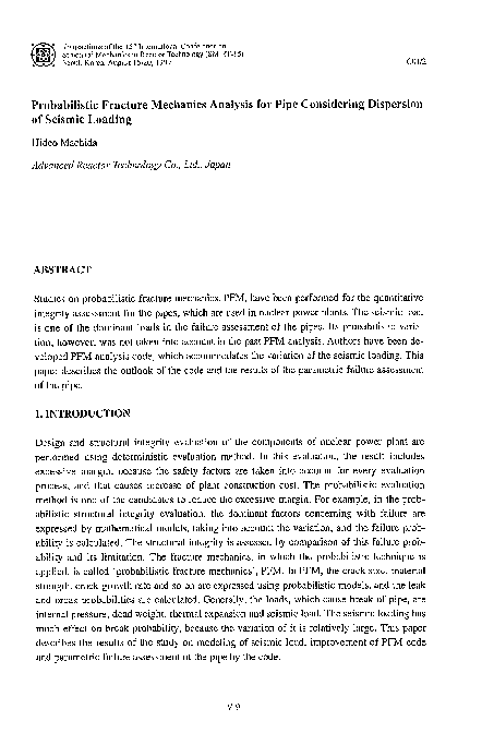 (PDF) Probabilistic fracture mechanics analysis for pipe considering dispersion of seismic loading