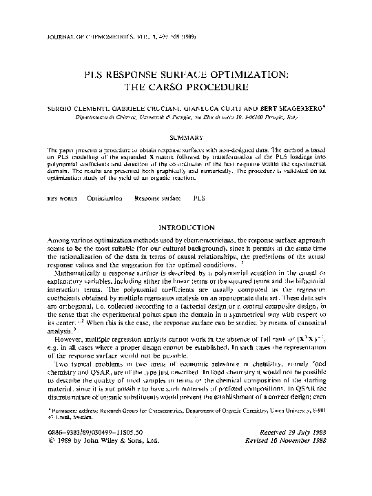 (PDF) PLS response surface optimization: The CARSO procedure