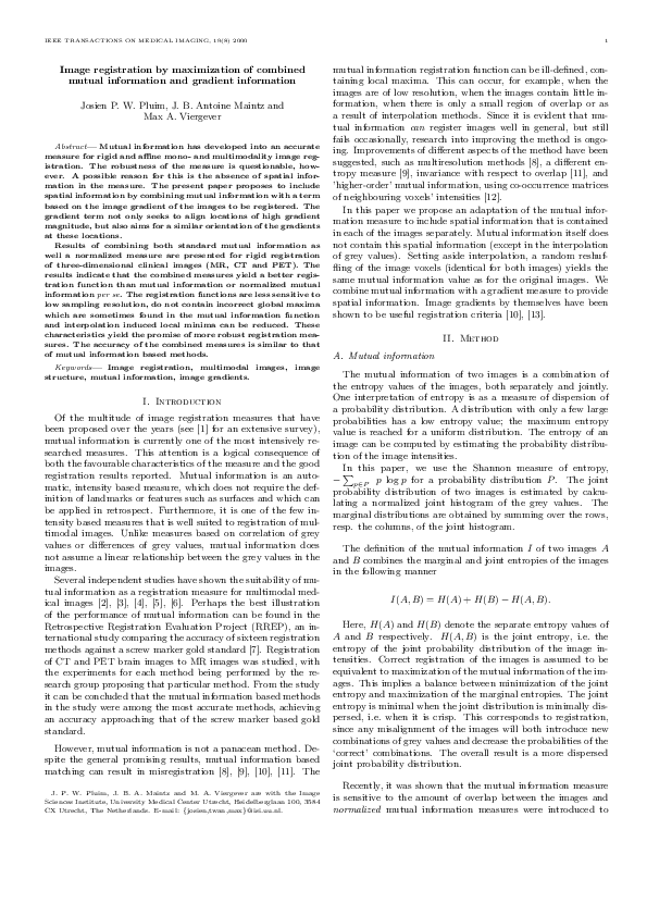 (PDF) Image registration by maximization of combined mutual information and gradient information
